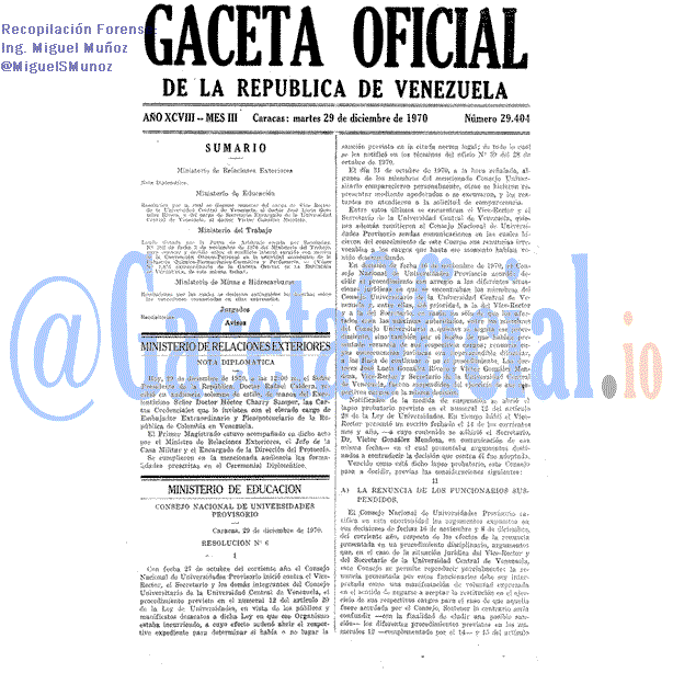 Gaceta Oficial 29404 1970-12-29
