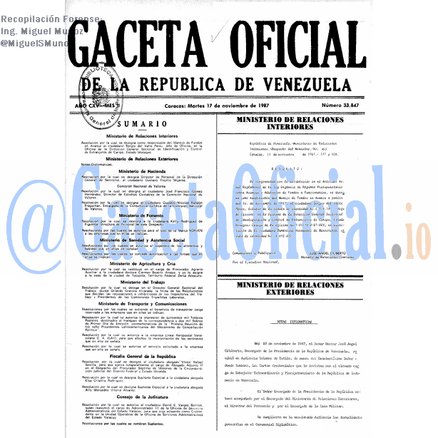 Gaceta Oficial 33847 1987-11-17