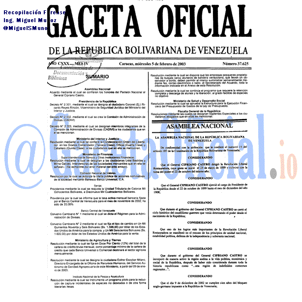 Gaceta Oficial 37625 2003-02-05