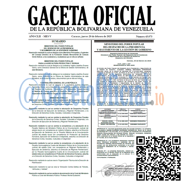 Gaceta Oficial 43073 2025-02-20