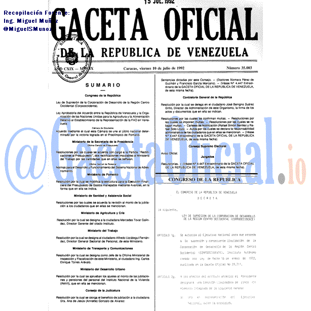 1992-07-10 Gaceta Oficial 35003